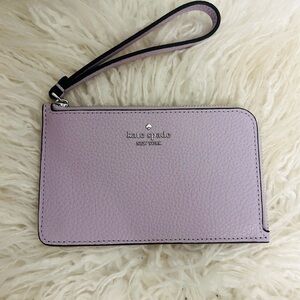 kate spade | Bags | Kate Spade L Zip Pebble Leather Light Frost Purple ...
